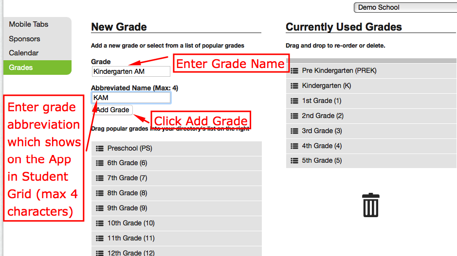Manage Grades - Add / Change / Delete "Grades" – DirectorySpot