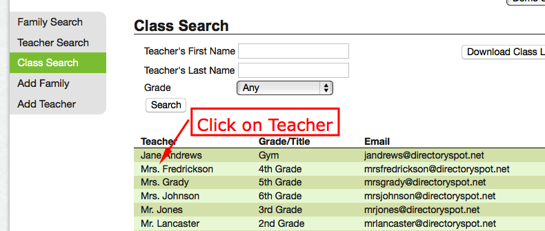 Find a Class List – DirectorySpot